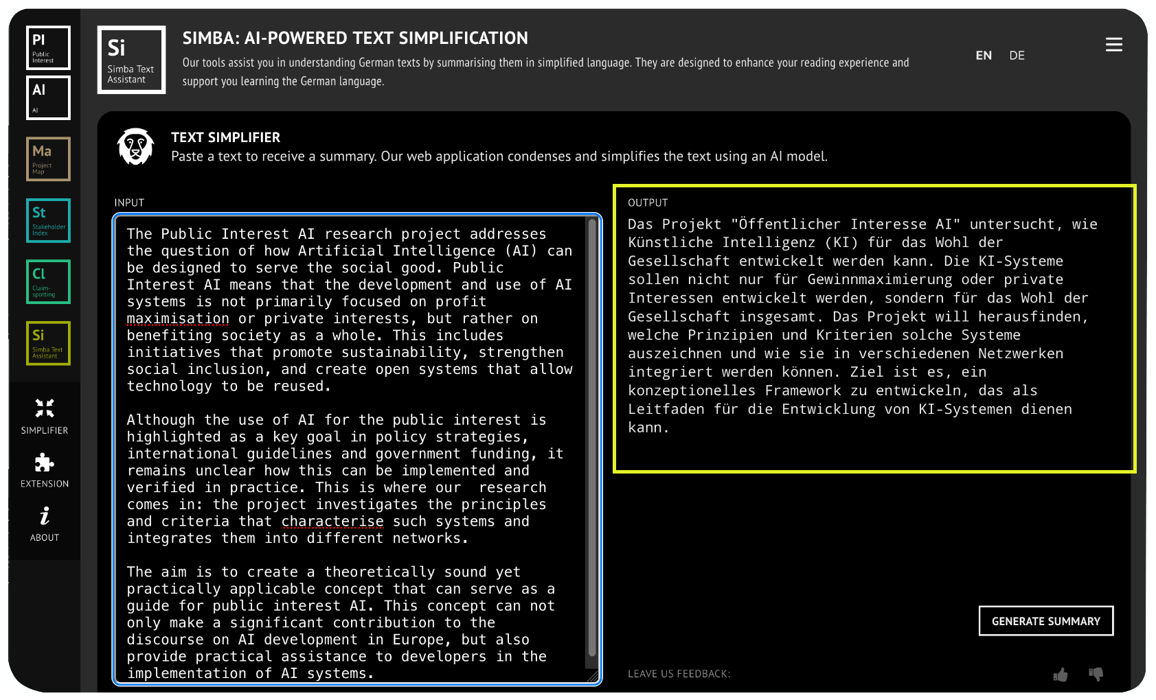 Simba: Instructions for the text simplifier app – HIIG