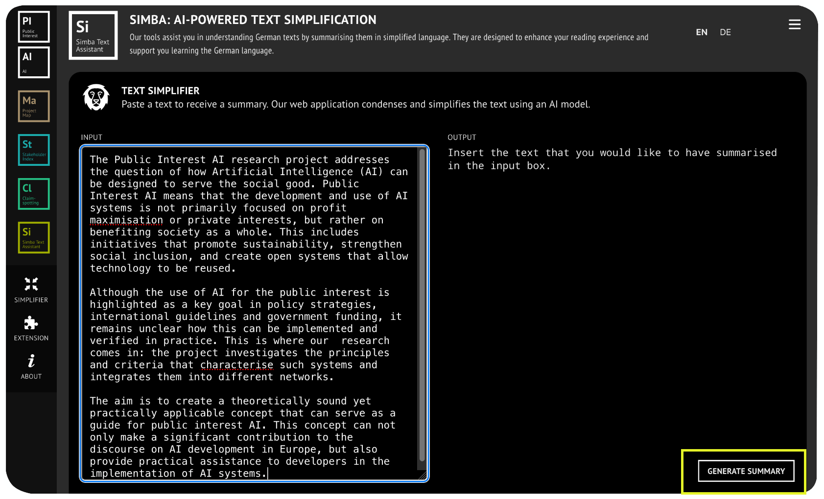 Simba: Instructions for the text simplifier app – HIIG